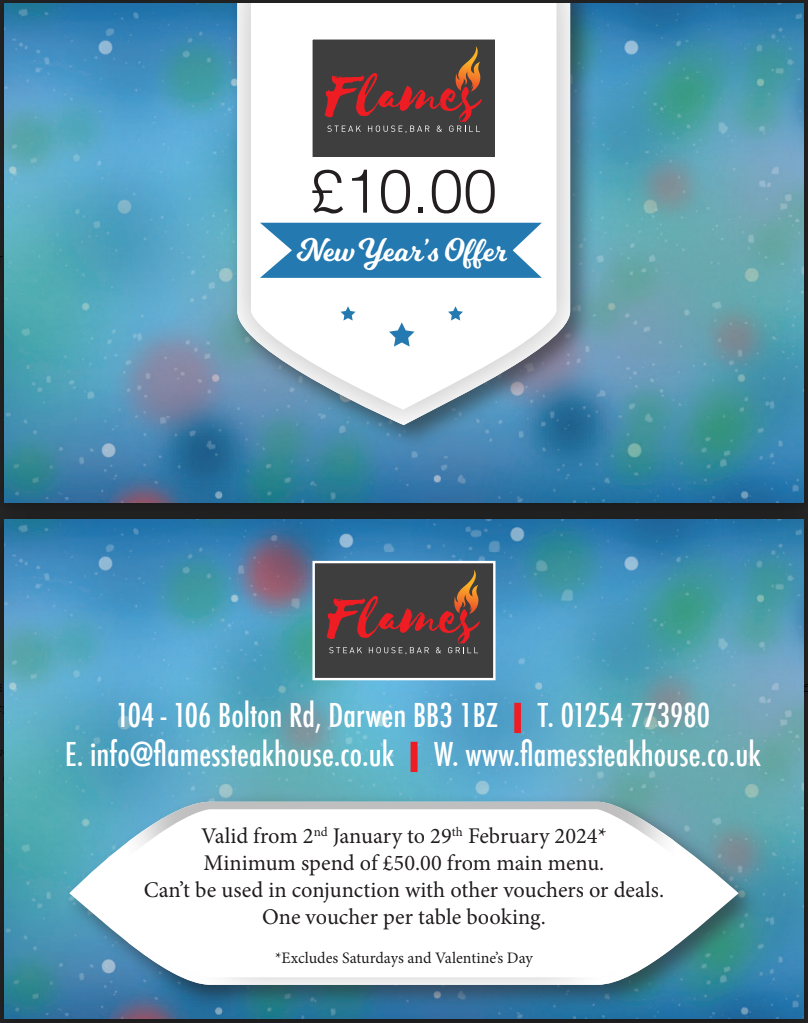 Evening Menu - Flames Steakhouse Darwen